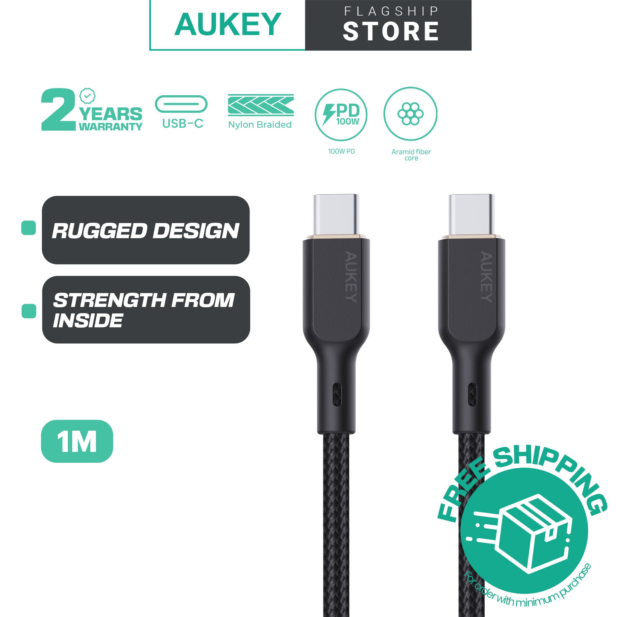 Aukey Circlet Blink 100W Aramid Fiber Core USB C to USB C Cable PD Cab