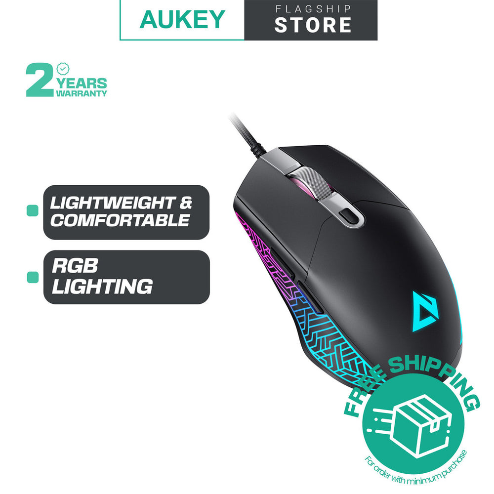 Aukey GM-F3 RGB Wired Gaming Mouse with 7200 DPI Optical Sensor, 6 Pro